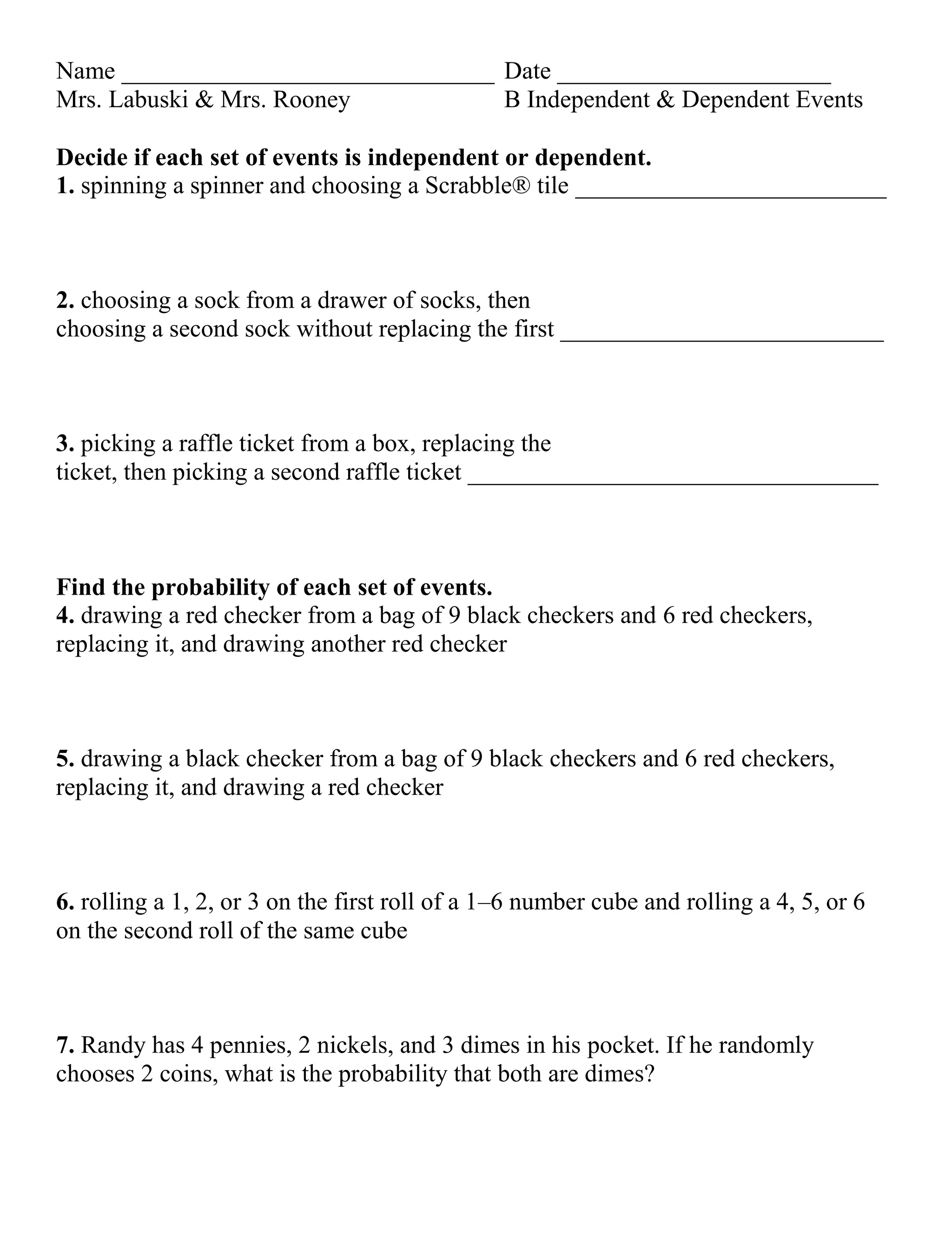 Lesson 11 5 b - b independent dependent events | DOCX