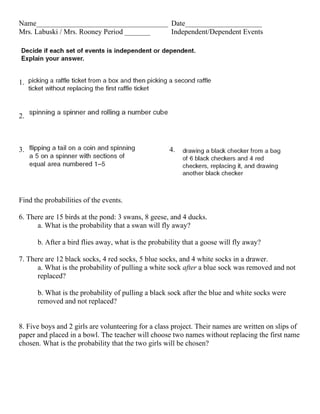 Lesson 11 5 b dependent & independent events hw | DOC