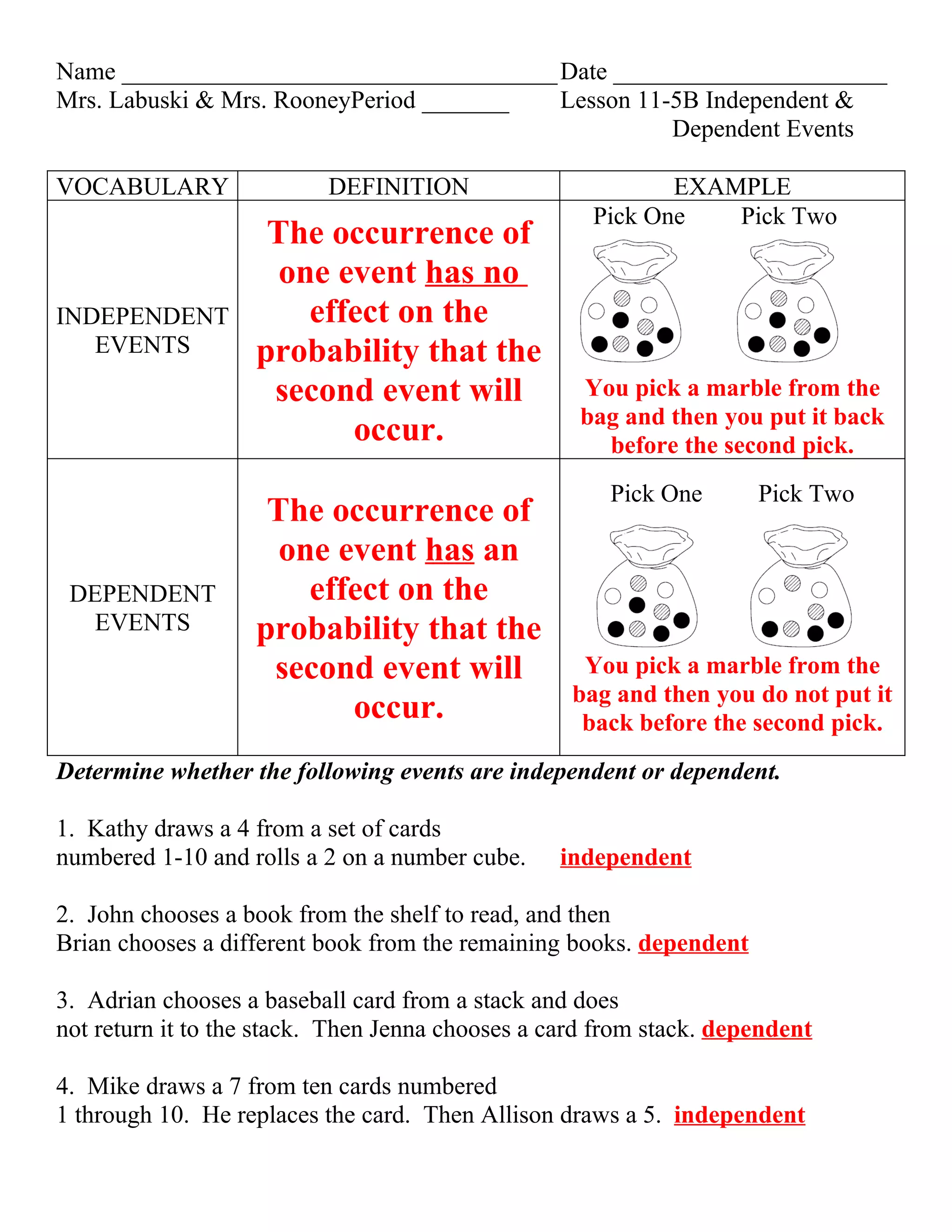 Lesson 11 5 b notes dependent & independent events | DOC