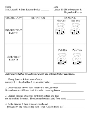 Lesson 11 5 b notes dependent & independent events | DOC