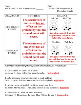 Lesson 11 5 b notes dependent & independent events | DOC