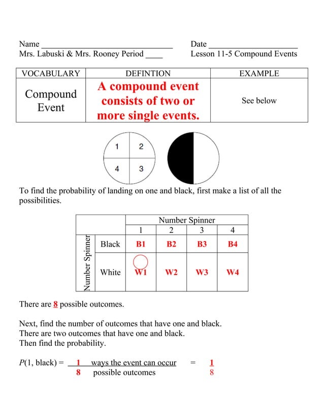 Lesson 11 5 compound events | PDF