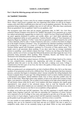 Lesson 11 a rise of apathy (with answers) | PDF