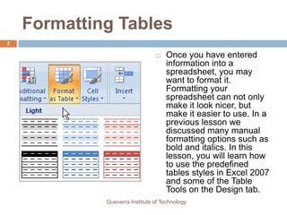Lesson 11 Formatting Tables | PPTX