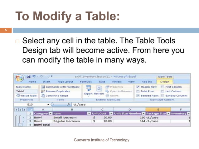 Lesson 11 Formatting Tables | PPT