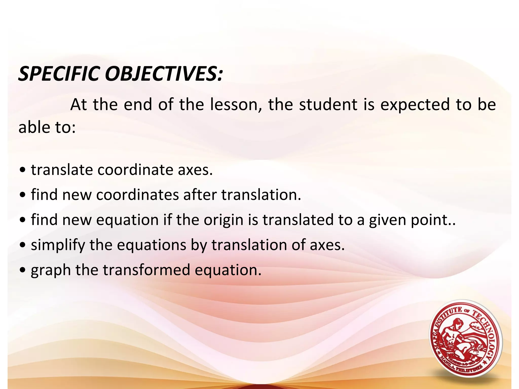 Lesson 11 translation of axes | PPT