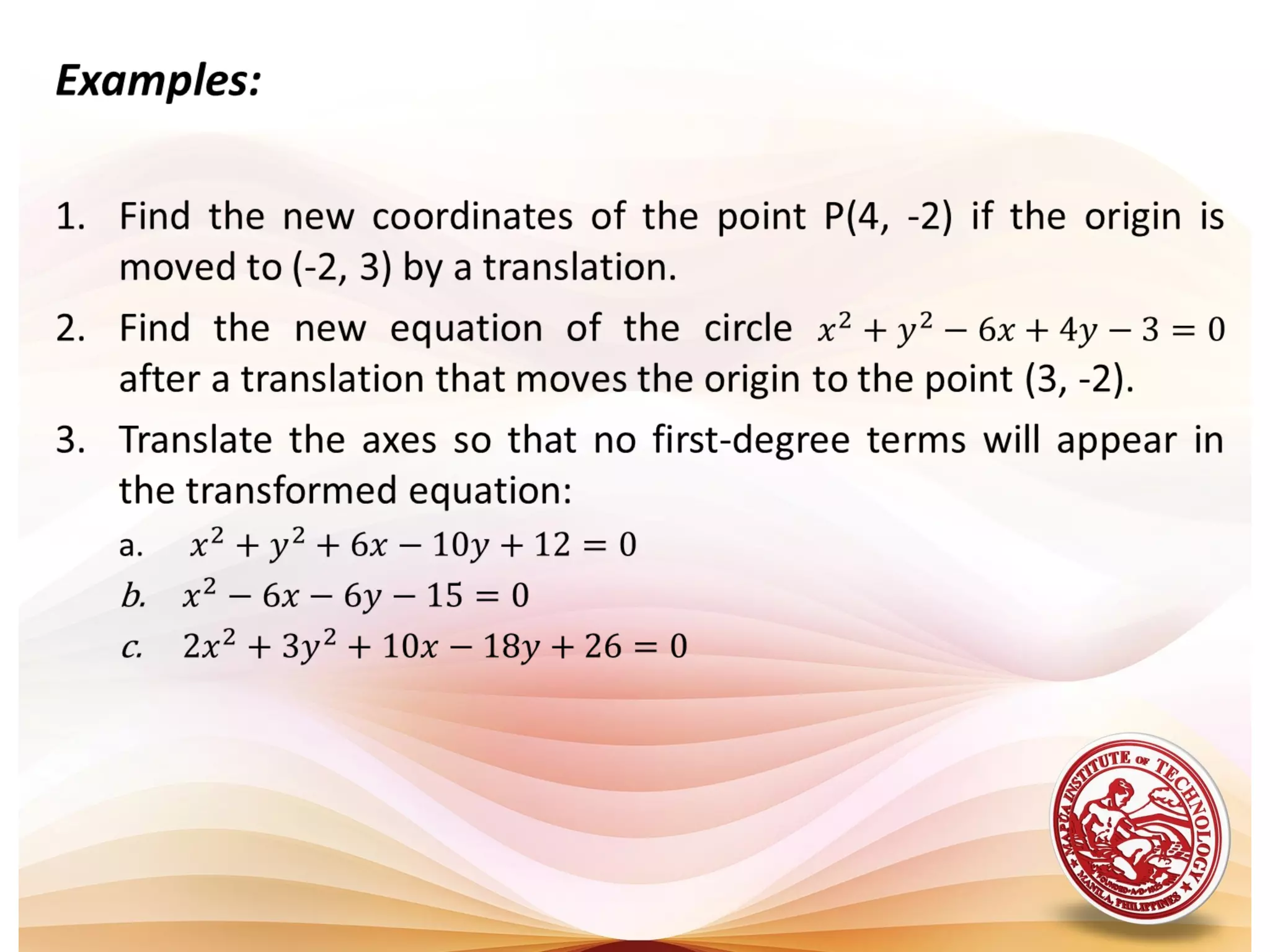Lesson 11 translation of axes | PPT