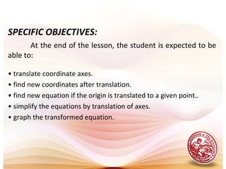 Lesson 11 translation of axes | PPT