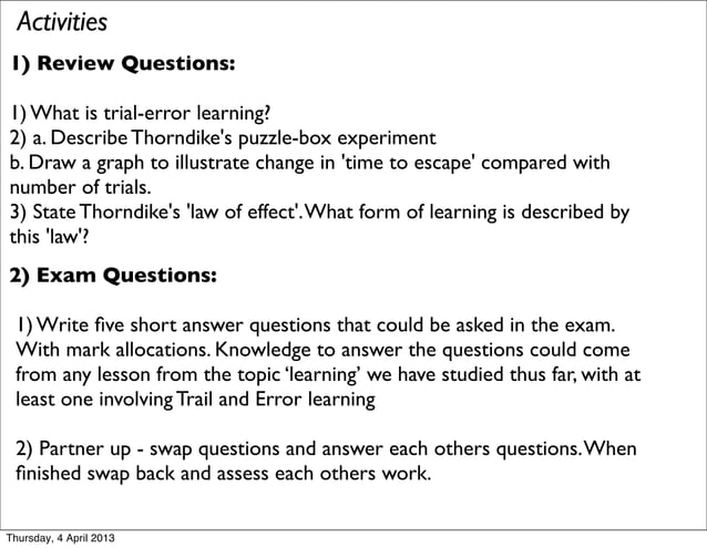 Lesson 11 trial error learning 2013 | PPT