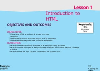 Year 8 Lesson 1 HTML Introduction GCSE OCR Computer science | PPTX