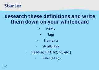 Year 8 Lesson 1 HTML Introduction GCSE OCR Computer science | PPTX