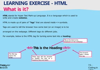 Year 8 Lesson 1 HTML Introduction GCSE OCR Computer science | PPTX