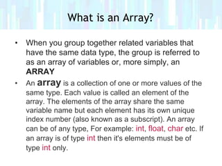 Lesson 11 one dimensional array | PPTX | Programming Languages | Computing