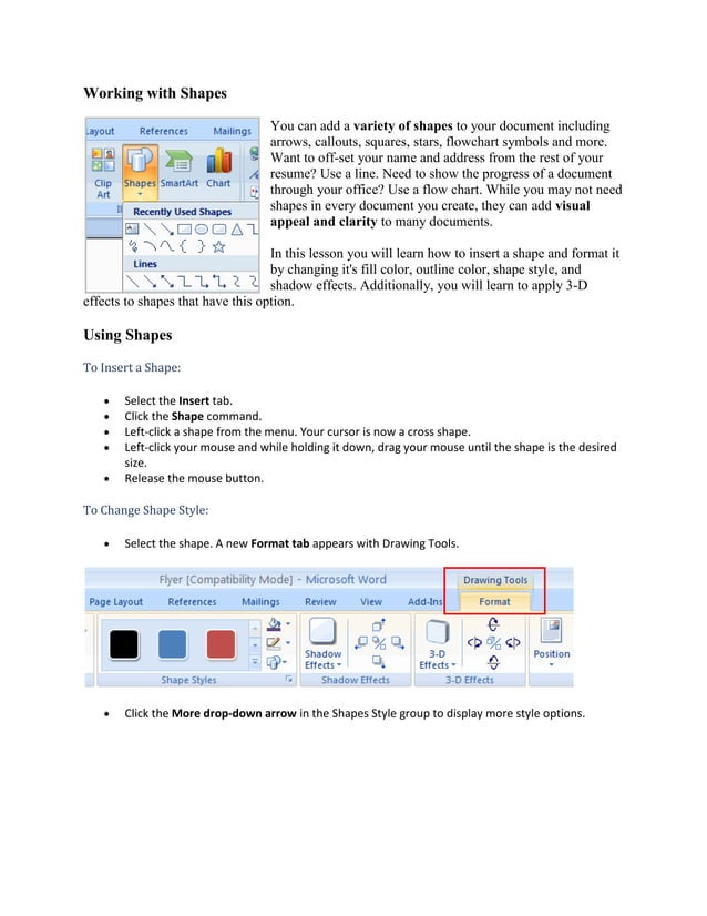 Word Lesson11 working with shapes | DOCX