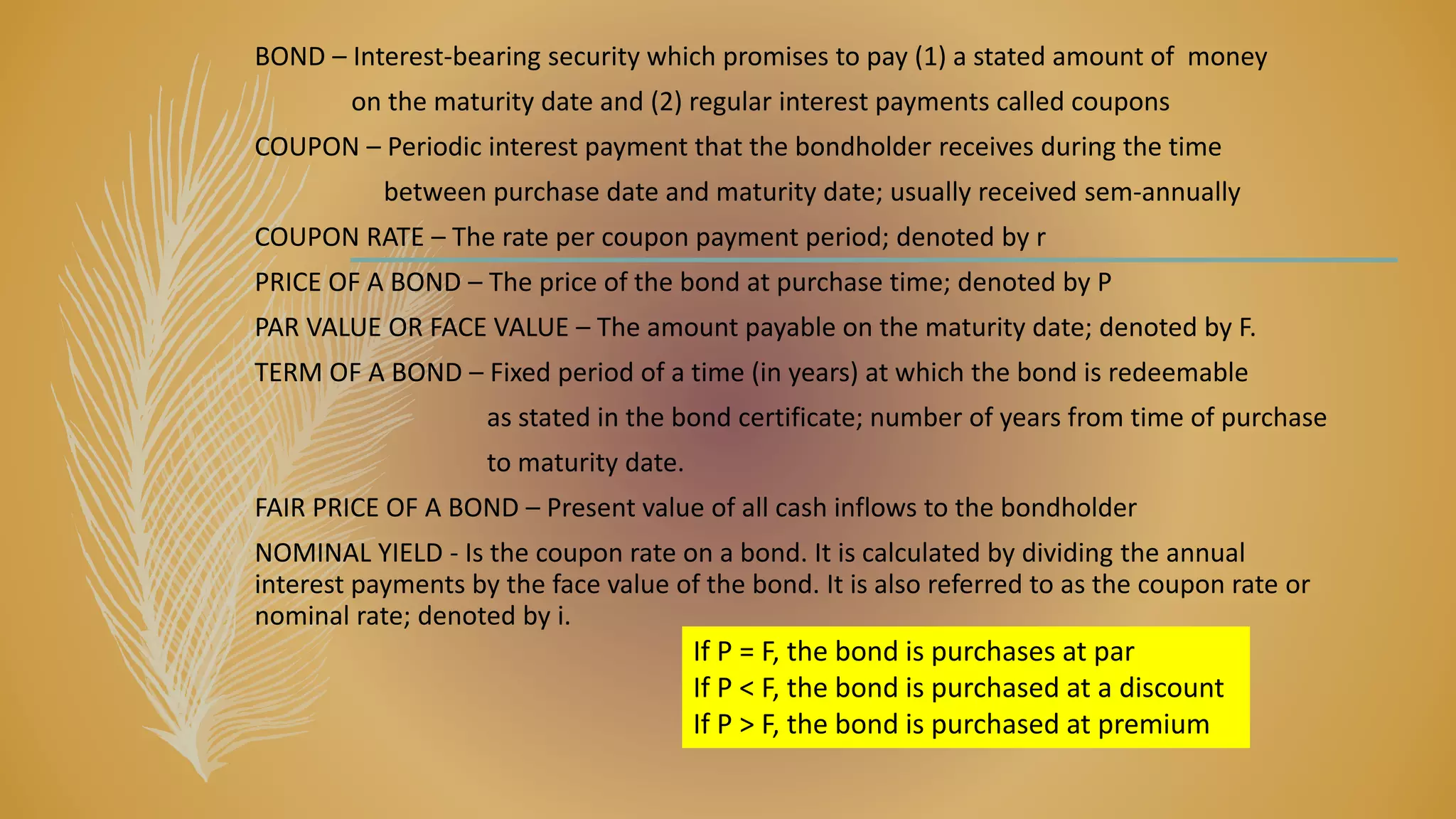 Lesson 12 definition of terms in relation to bonds | PPTX