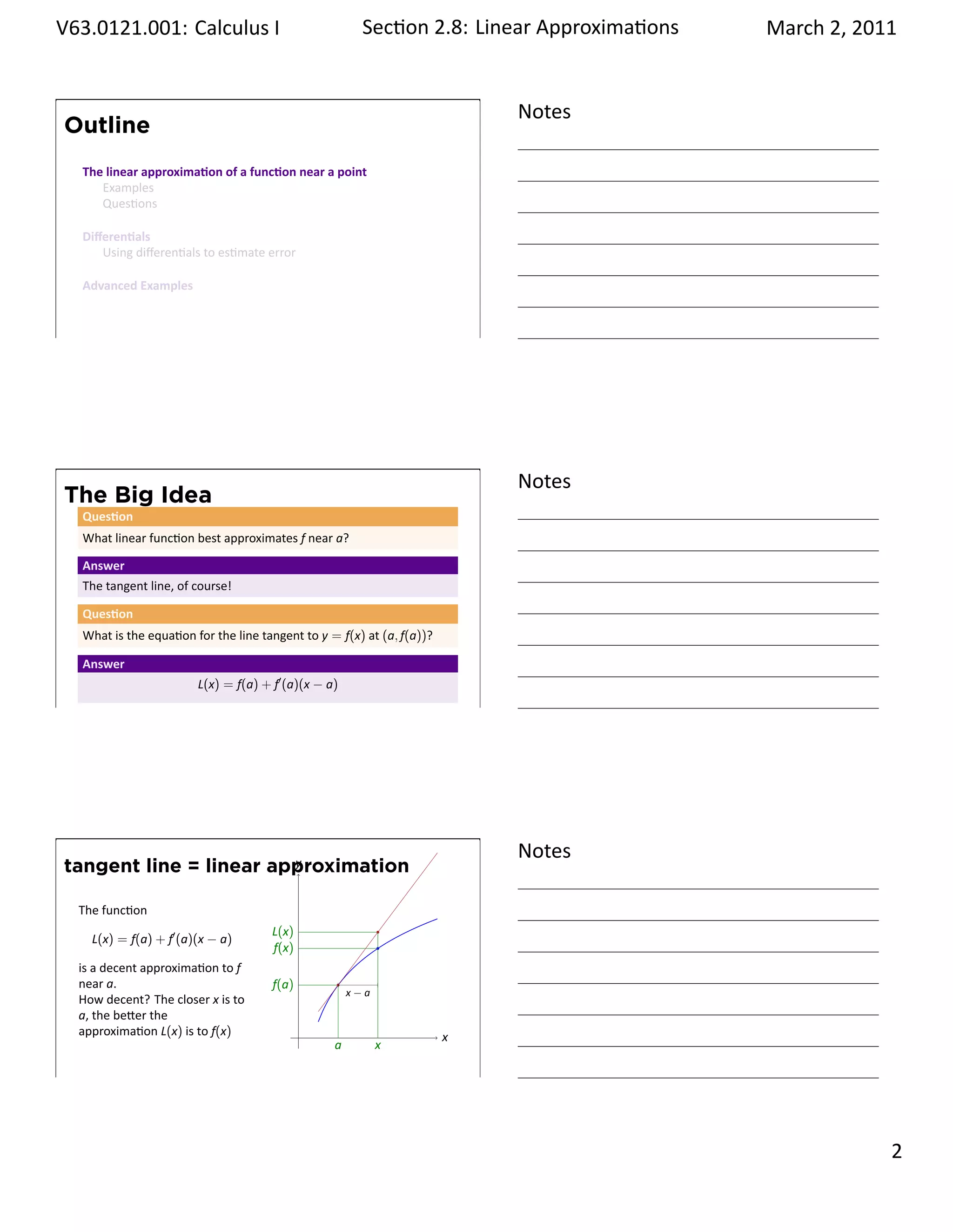Lesson 12: Linear Approximations and Differentials (handout) | PDF