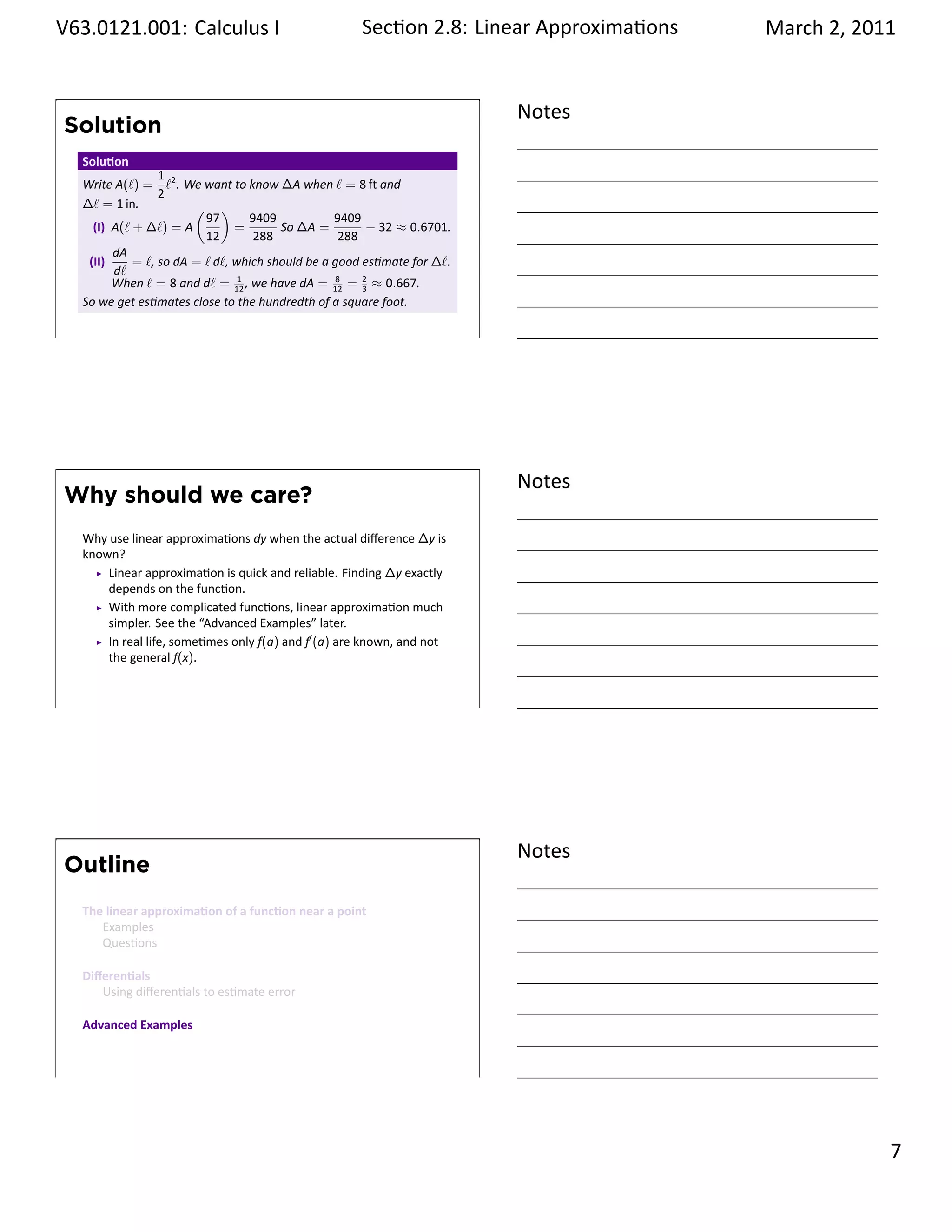 Lesson 12: Linear Approximations and Differentials (handout) | PDF
