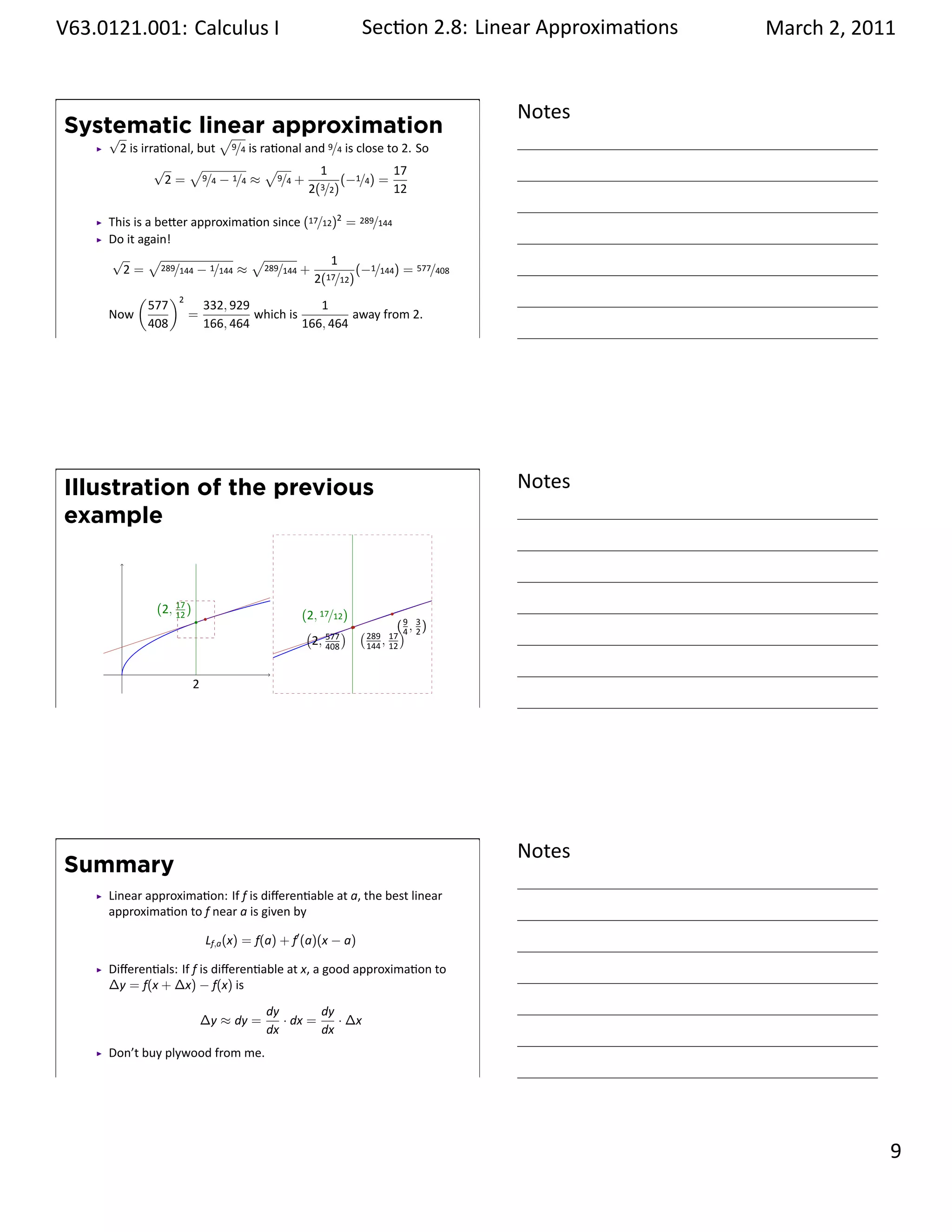 Lesson 12 Linear Approximations And Differentials Handout Pdf