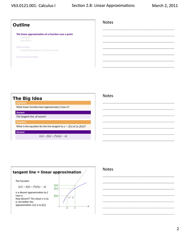 Lesson 12 Linear Approximations And Differentials Handout Pdf