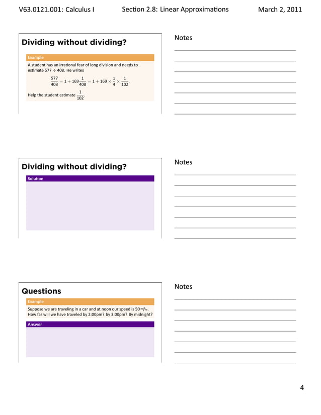 Lesson 12: Linear Approximations and Differentials (handout) | PDF