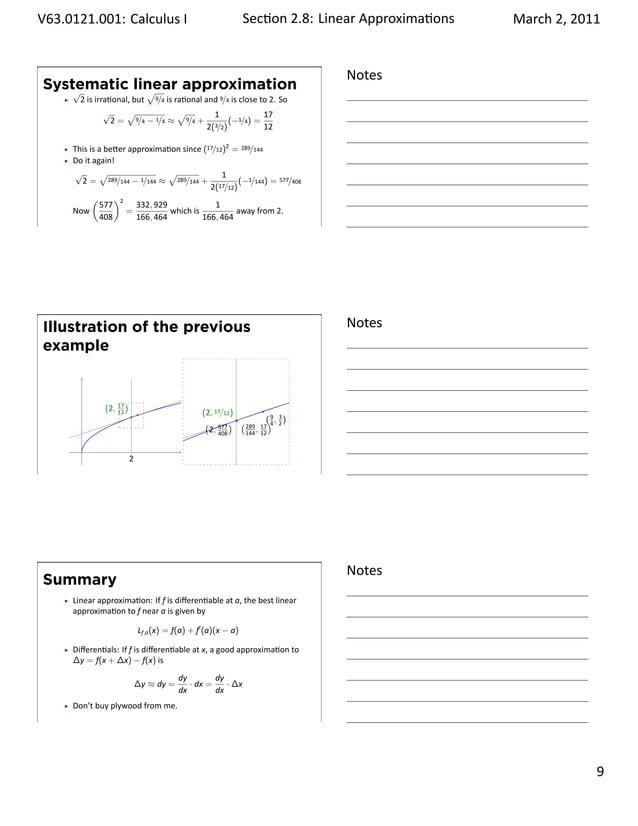 Lesson 12: Linear Approximations and Differentials (handout) | PDF