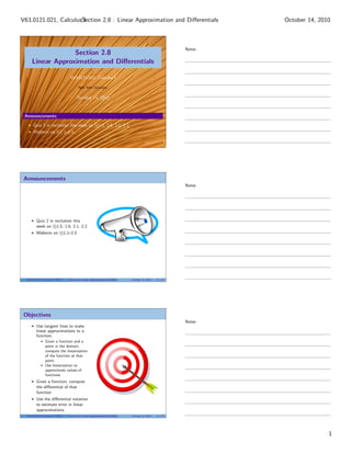 Lesson 12: Linear Approximation and Differentials (Section 21 handout) | PDF