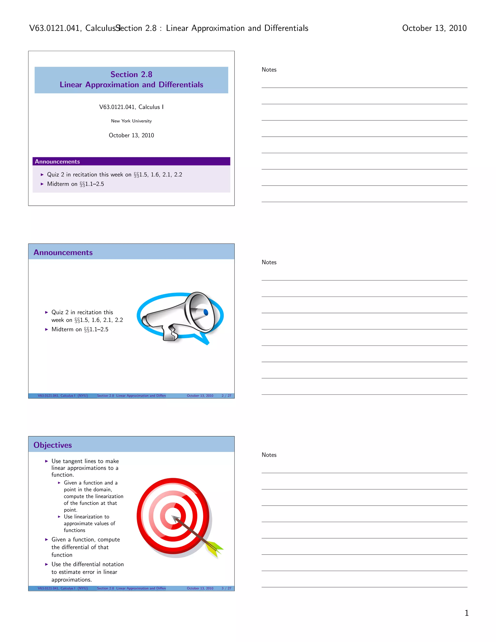 Lesson 12 Linear Approximation Section 41 Handout Pdf