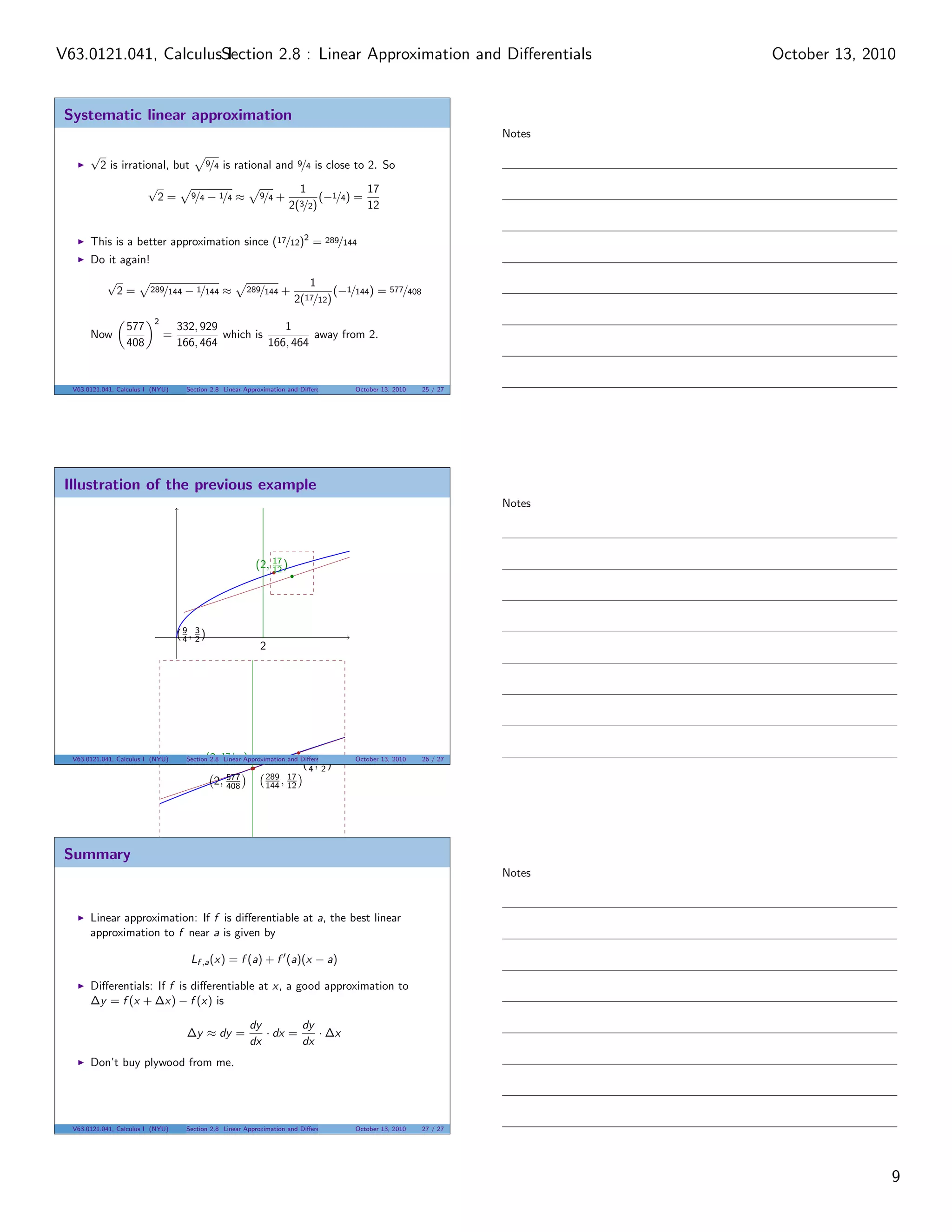 Lesson 12 Linear Approximation Section 41 Handout Pdf