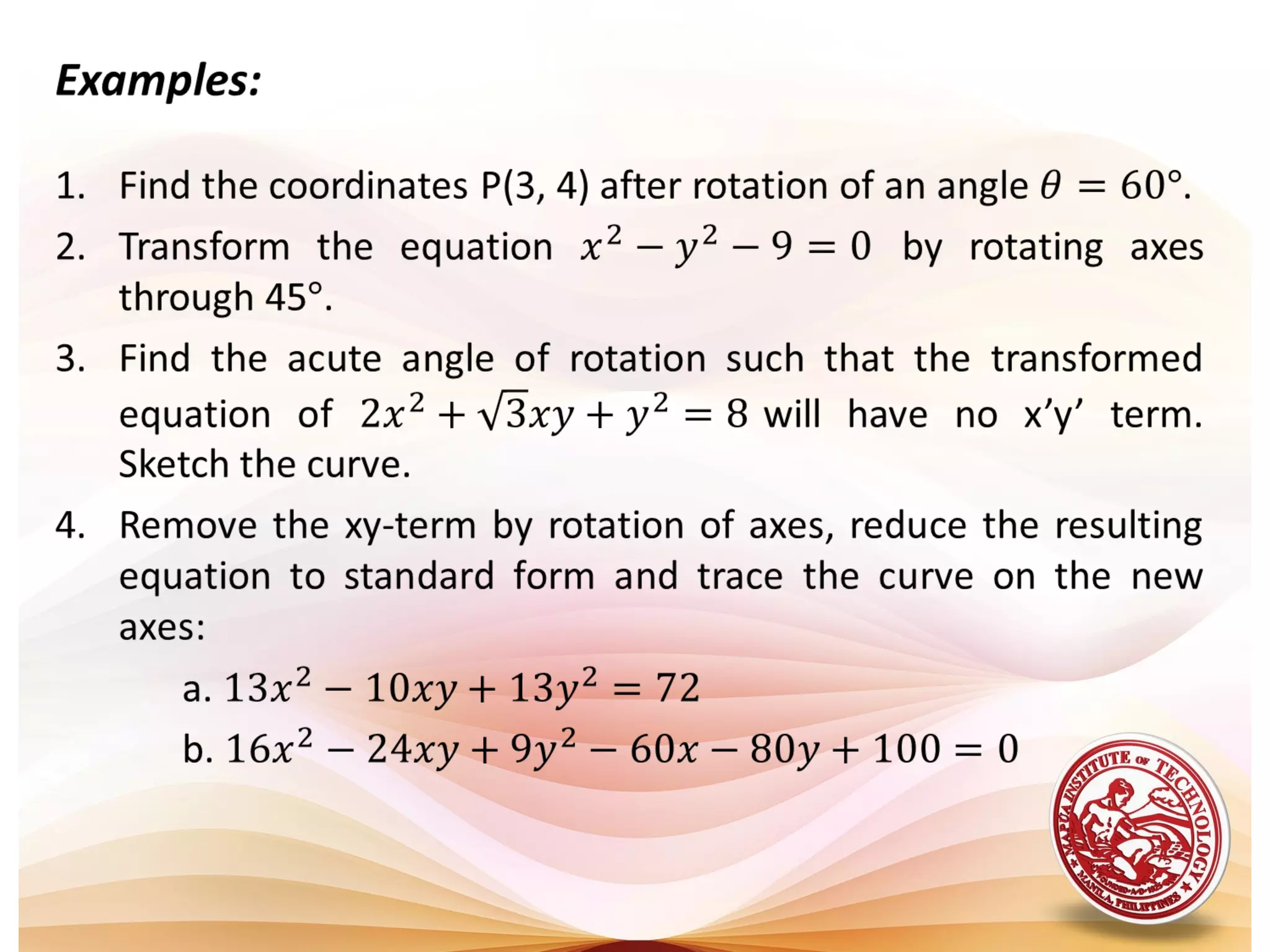 Lesson 12 rotation of axes | PPT