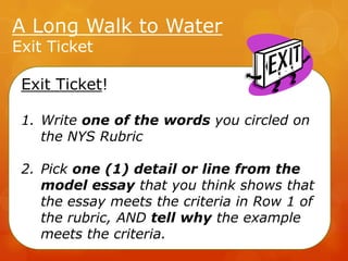 A Long Walk to Water: Lesson12 unit2 | PPTX