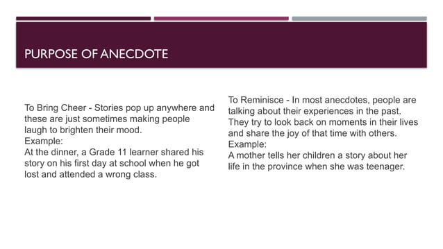 ANECDOTE MEANING AND PURPOSES, QUARTER 1 | PPTX