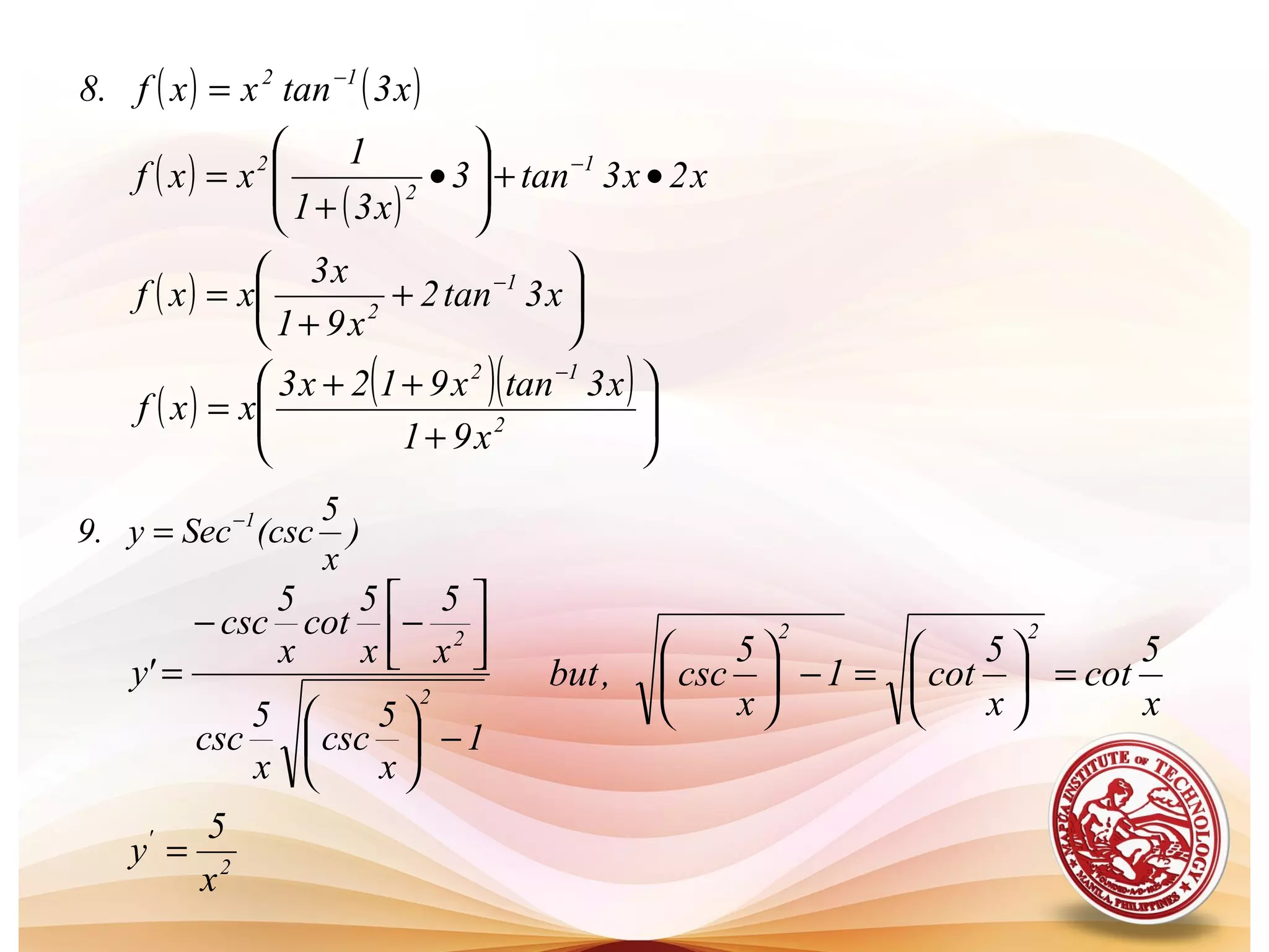 Lesson 12 derivative of inverse trigonometric functions | PPT