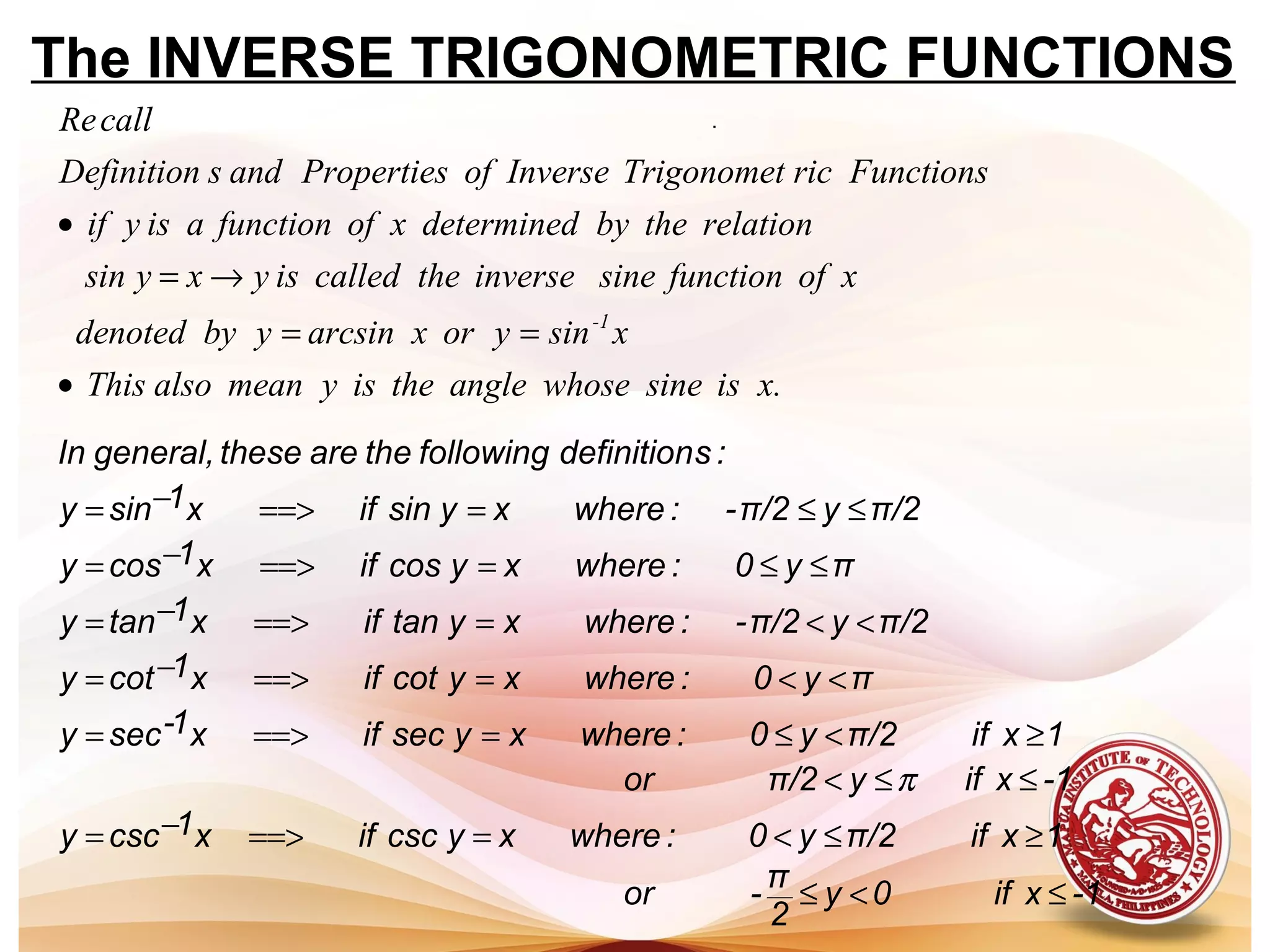 Lesson 12 derivative of inverse trigonometric functions | PPT