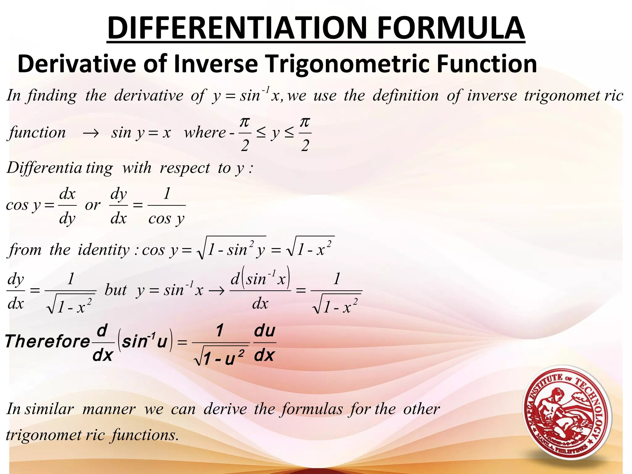 Lesson 12 derivative of inverse trigonometric functions | PPT