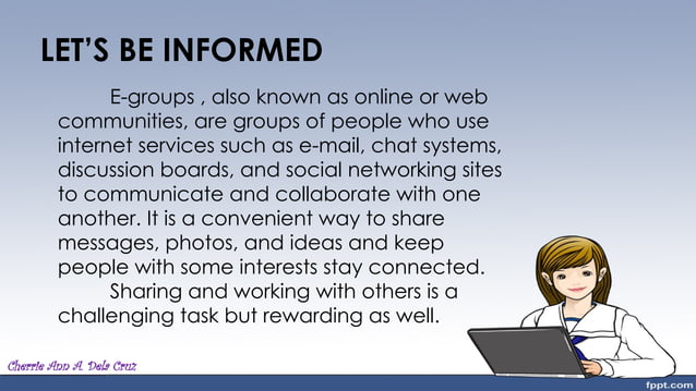 LESSON 12 E-GROUPS IN TLE 6- ICT AND ENTREP.pptx | Internet | Computing