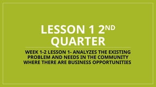 LESSON 1- ANALYZES THE EXISTING PROBLEM AND NEEDS IN THE COMMUNITY ...