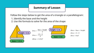 LESSON 13.3 - AREA OF A TRIANGLE AND PARALLELOGRAM | PPTX