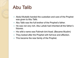 Lesson 13 Death of Amina, In the care of Abdul Muttalib and Abu Talib ...