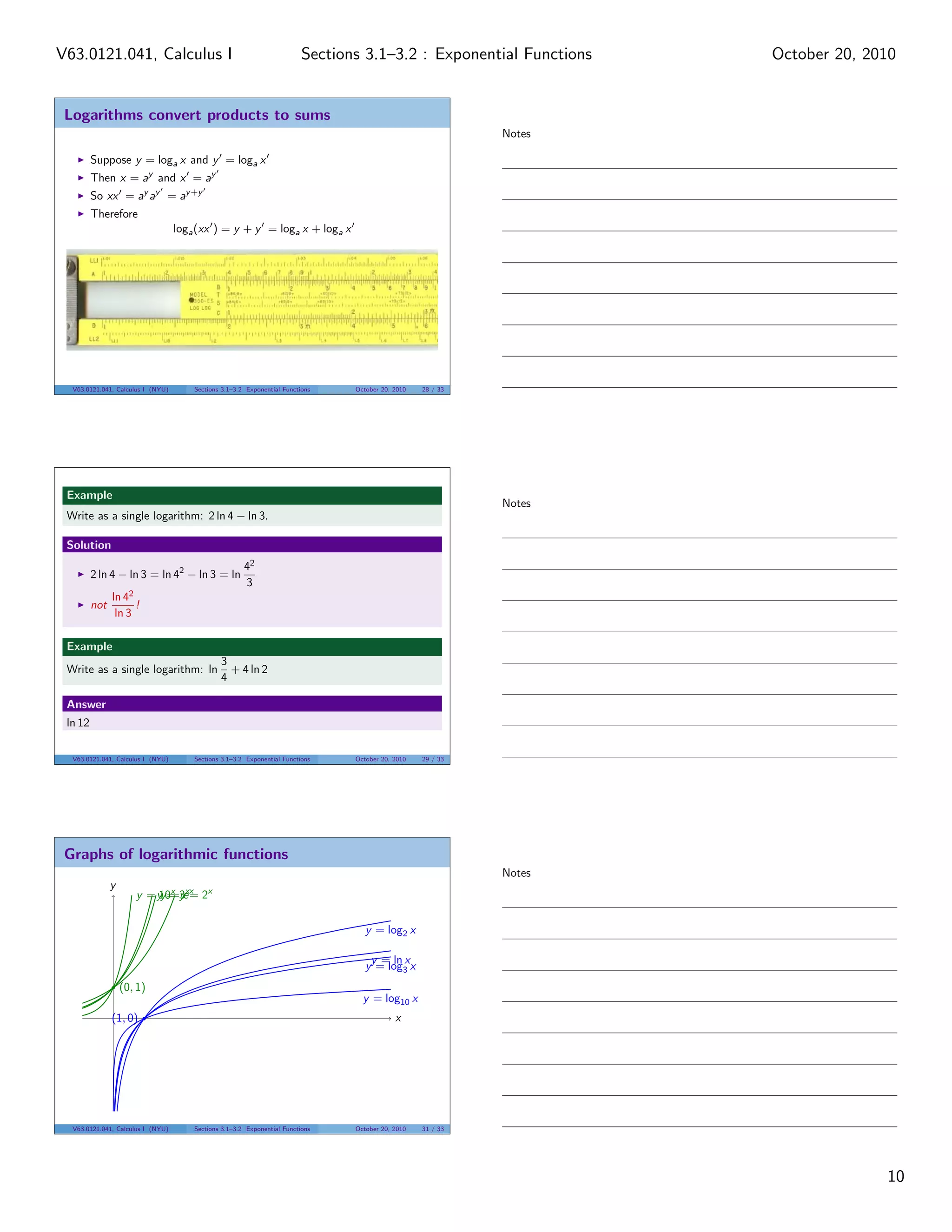 Lesson 13: Exponential and Logarithmic Functions (Section 041 handout) | PDF