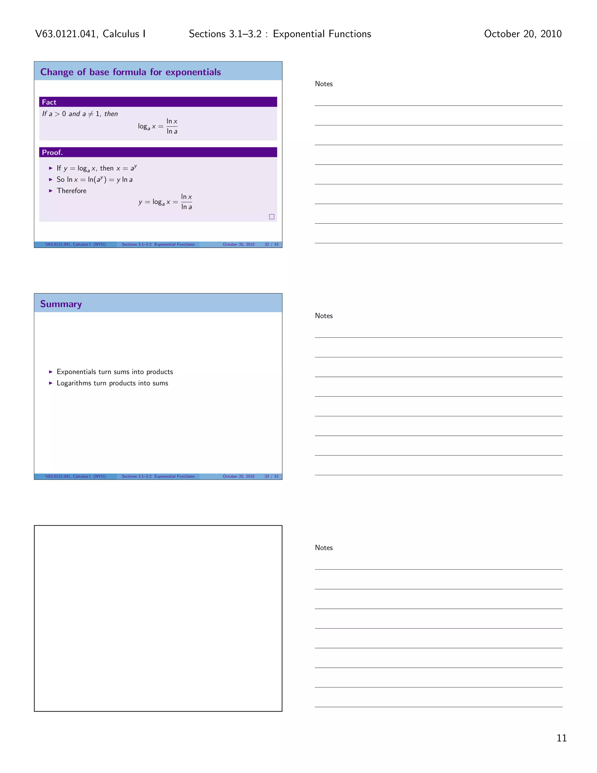 Lesson 13: Exponential and Logarithmic Functions (Section 041 handout) | PDF