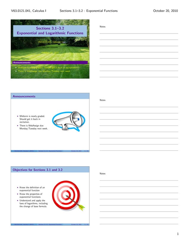 Lesson 13: Exponential and Logarithmic Functions (Section 041 handout) | PDF