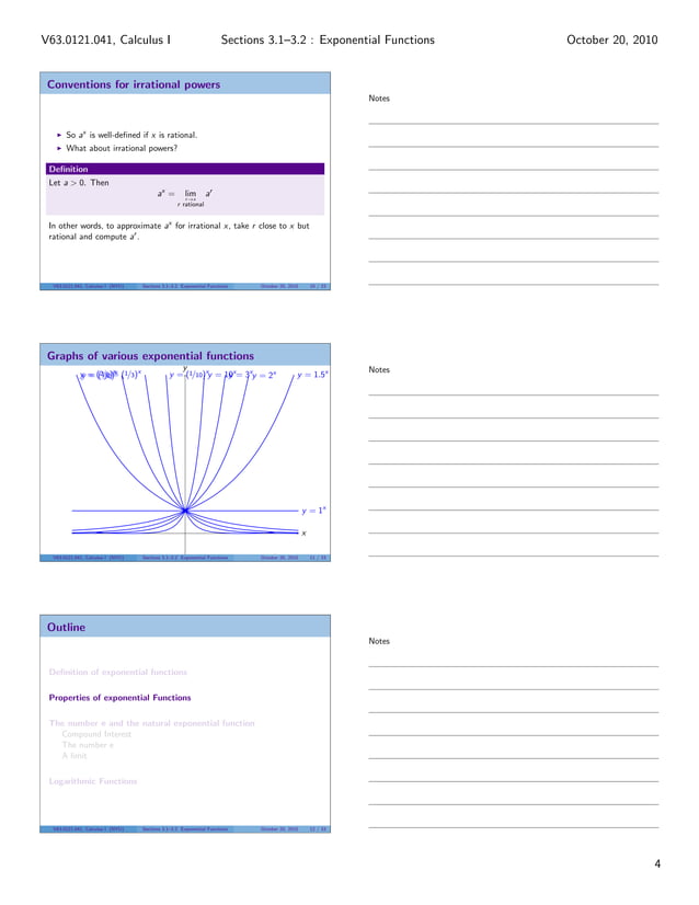 Lesson 13: Exponential and Logarithmic Functions (Section 041 handout) | PDF