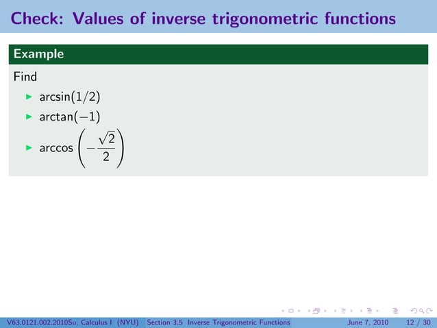 Lesson 16: Inverse Trigonometric Functions | PPT