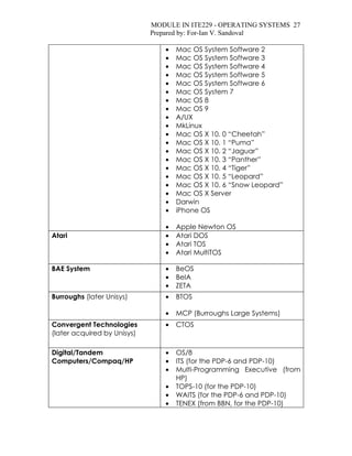Lesson 13 List Of Operating Systems | DOC