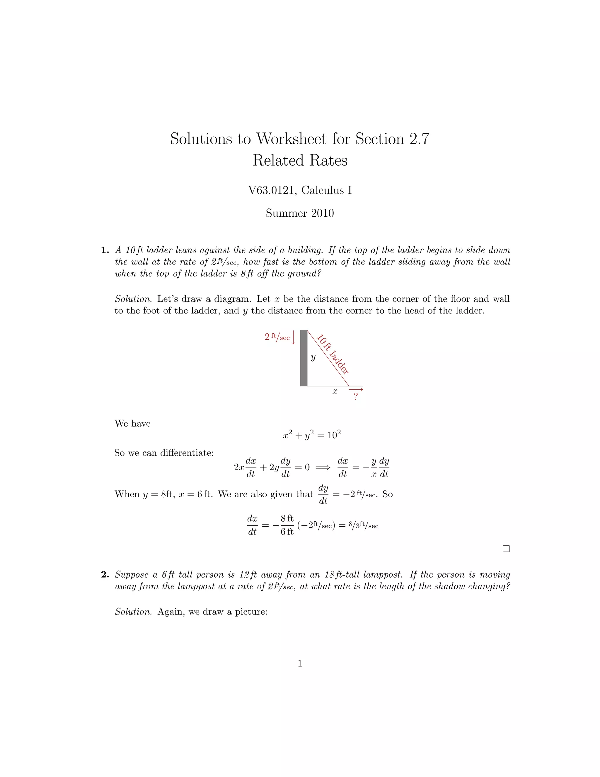 Lesson 13: Related Rates (worksheet solutions) | PDF