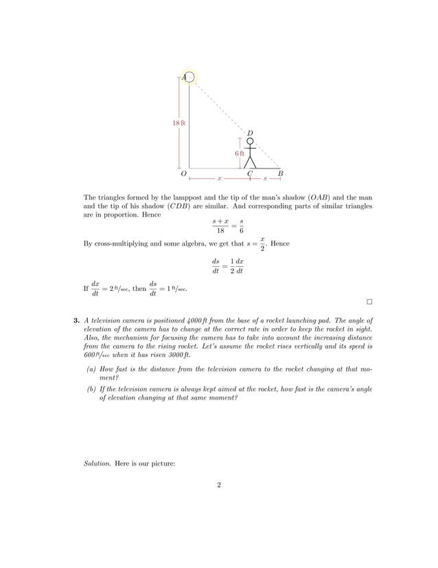 Lesson 13: Related Rates (worksheet solutions) | PDF | Photography ...
