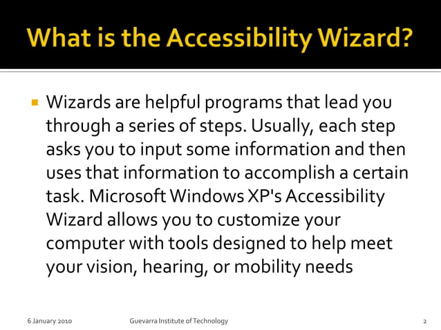 Lesson 13 Using Accessibility Wizard | PPT