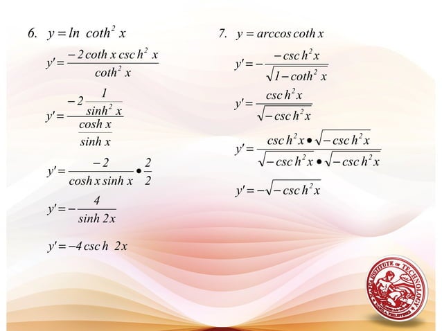 Lesson 13 derivative of hyperbolic functions | PPT | Physics | Science