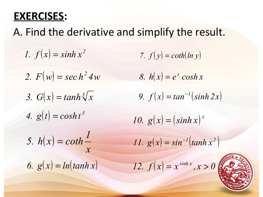 Lesson 13 Derivative Of Hyperbolic Functions Lesson 13 Derivative Of Hyperbolic Functions