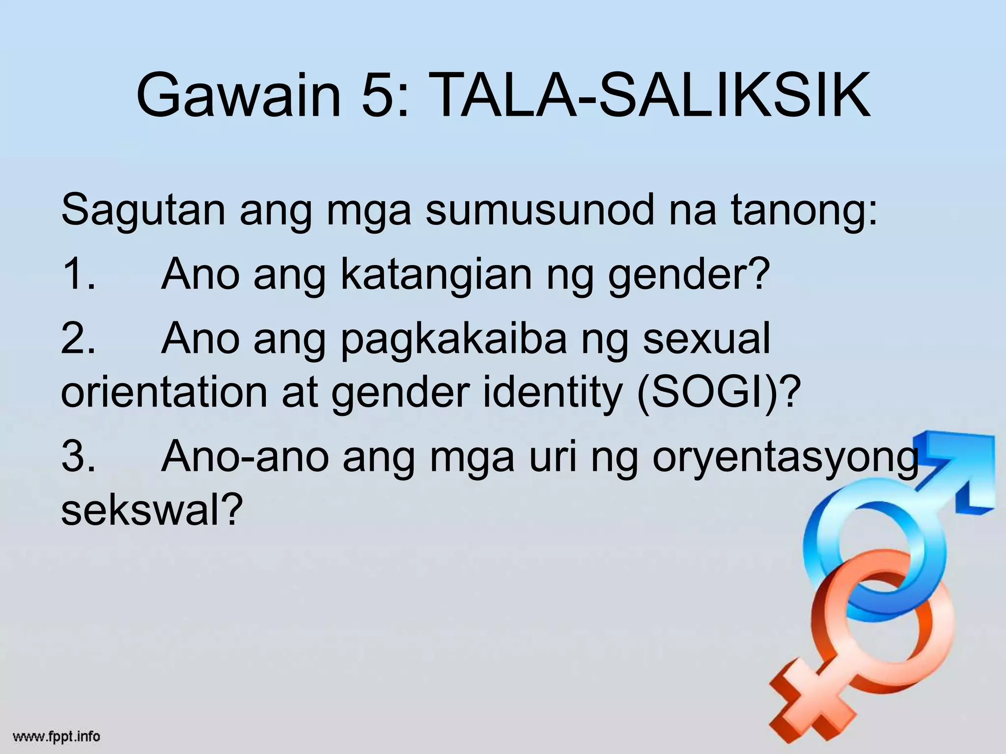 Aralin 1: Kasarian sa Ibat-ibang Lipunan | PPT